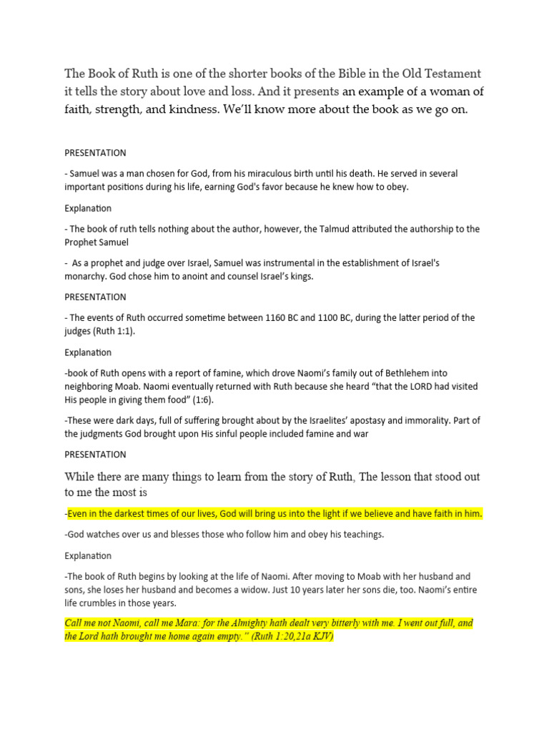 Bor Presentation | PDF | Ruth (Biblical Figure) | Book Of Ruth