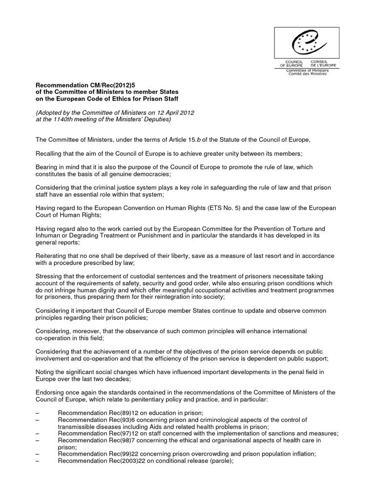 European Code of Ethics for Prison Staff | PDF | Prison | Rule Of Law