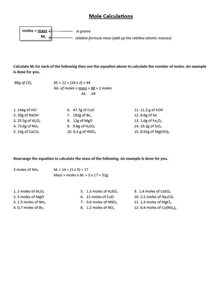 Mole Calculations | PDF