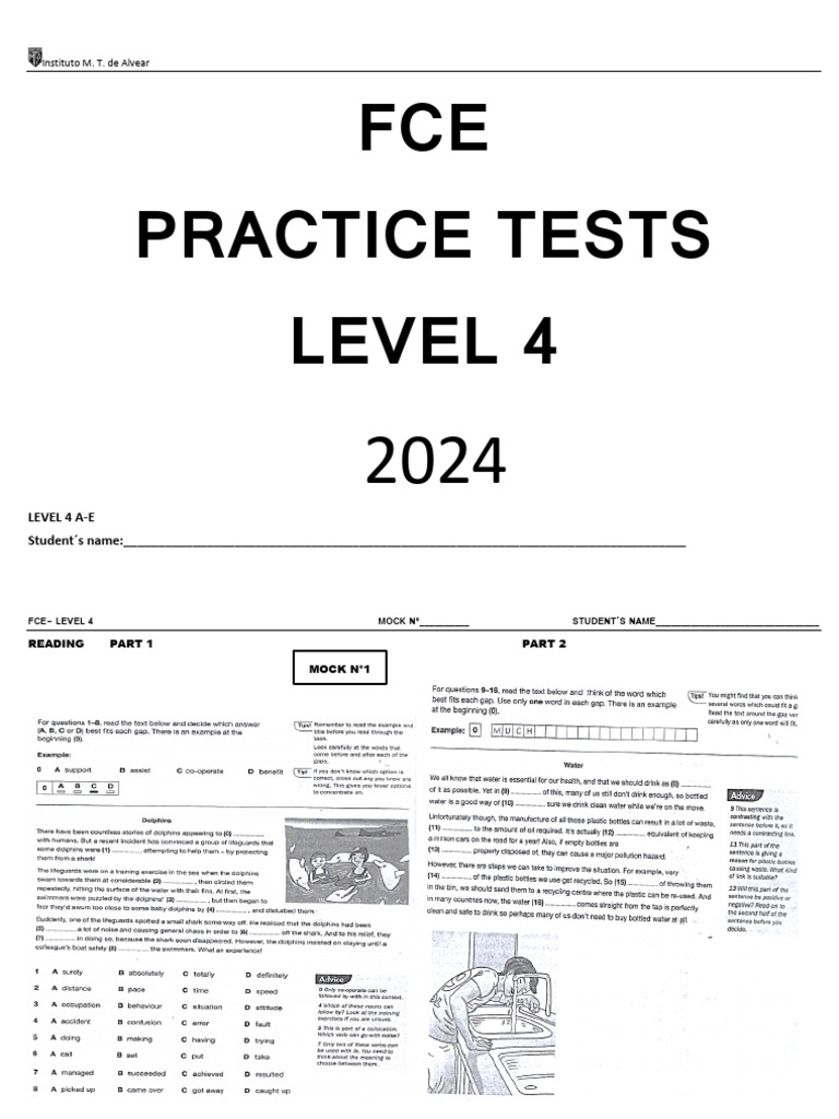 2024 Mocks Level 4 Fce 1 To 6 - Answer Sheets | PDF | Crecimiento ...