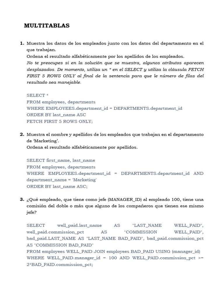 EJERCICIOS BASES DE DATOS - MULTITABLAS | PDF | Bases de datos