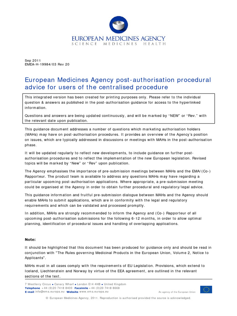 EMA Post-Authorisation Guidance | PDF