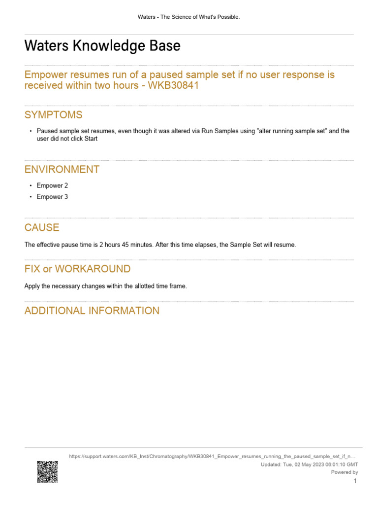 Empower Resumes Run of A Paused Sample Set If No User Response Is ...