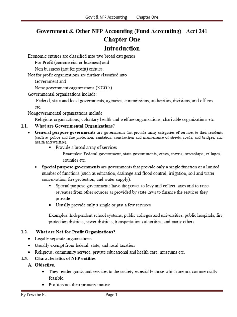 Chapter 1 Fund Accounting Handout | PDF | Taxes | Financial Statement