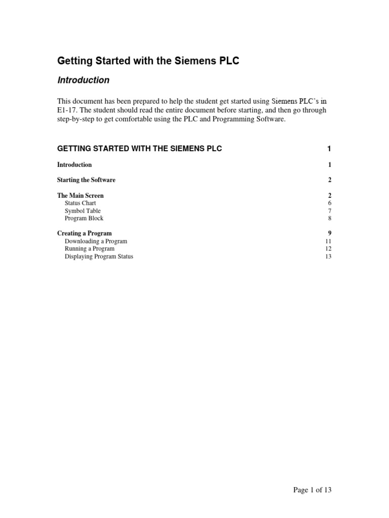 Getting Started With The Siemens PLC | PDF | Programmable Logic Controller | Computer Program