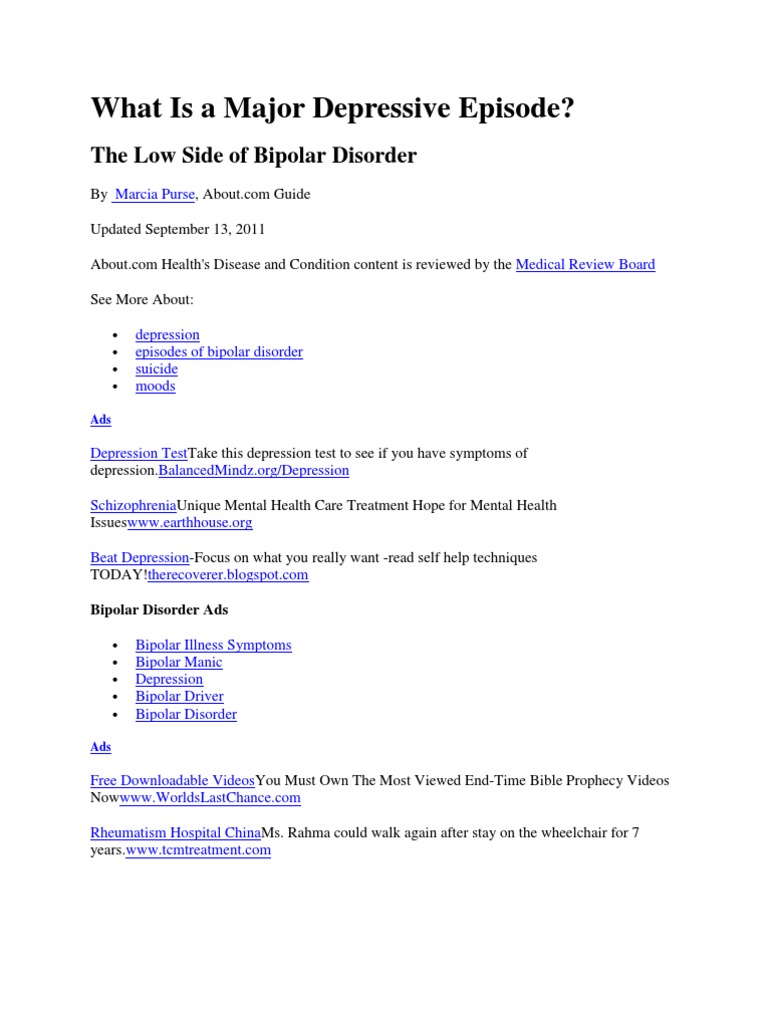 Understanding Major Depressive Episodes | PDF | Bipolar Disorder ...