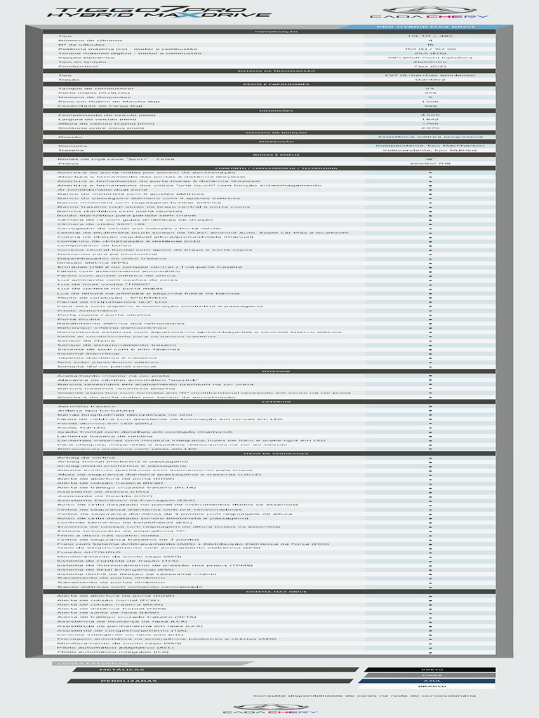 Ficha Tec Tiggo 7 Pro Hybrid Max Drive 23 | PDF