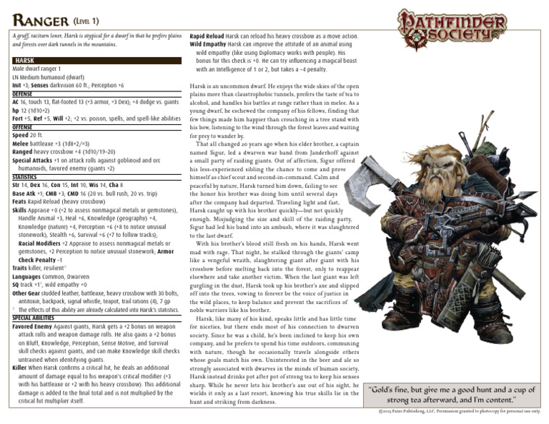 Ranger - Level 1 | PDF | Dwarf (Dungeons & Dragons)