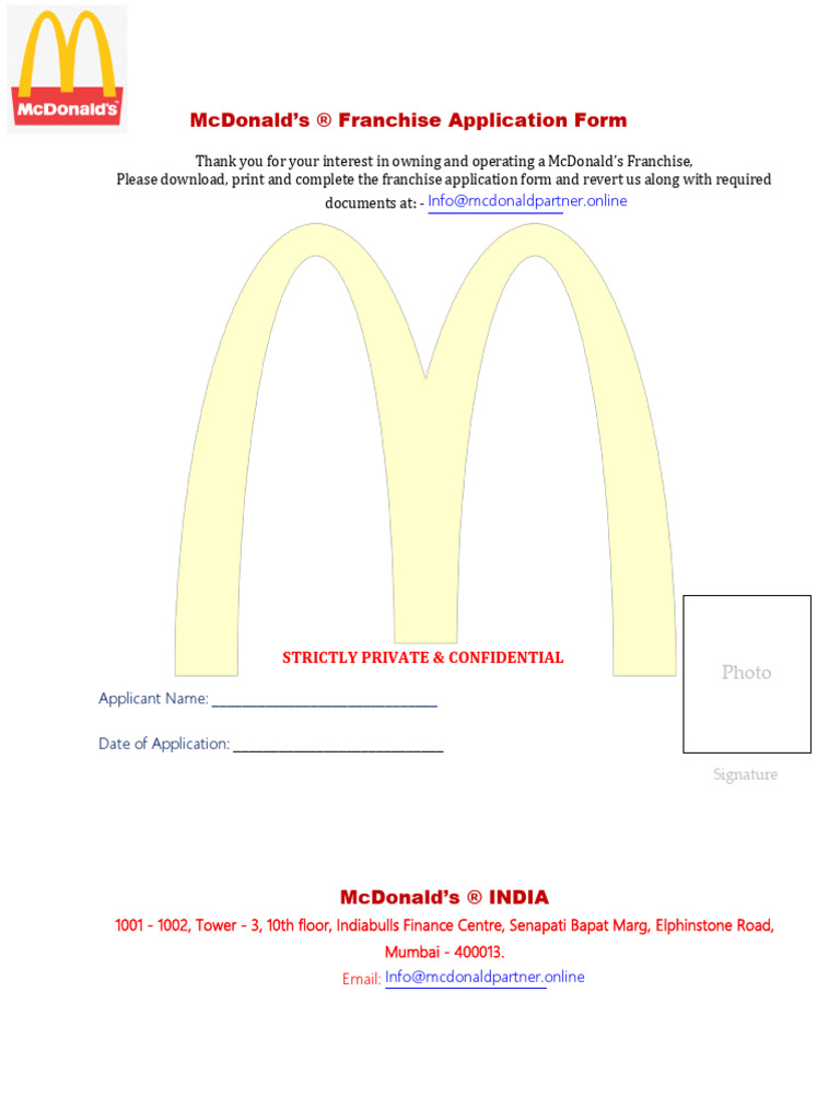 McDonald S Franchise Application Form | PDF | Debt | Interest