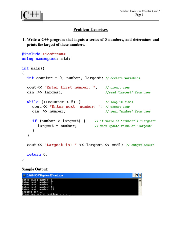 Problem Exercises Chapter 4 And 5 Pdf Integer Computer Science Namespace