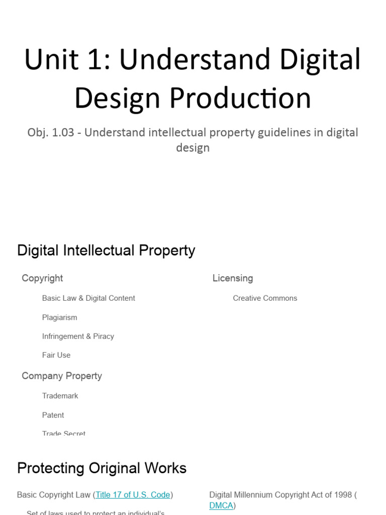 Obj 1.03 - Understad Intellectual Property Guidelines in Digital Design | PDF | Copyright ...