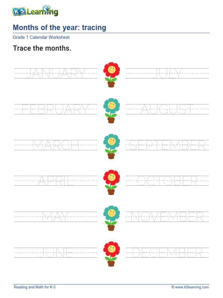 Grade 1 Months Tracing Worksheet | PDF