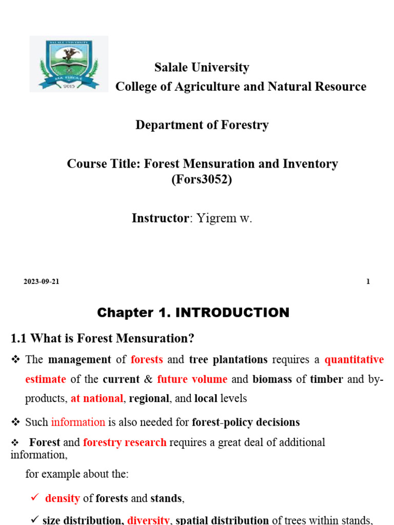 Forest Mensuration and Inventory Overview | PDF | Accuracy And ...