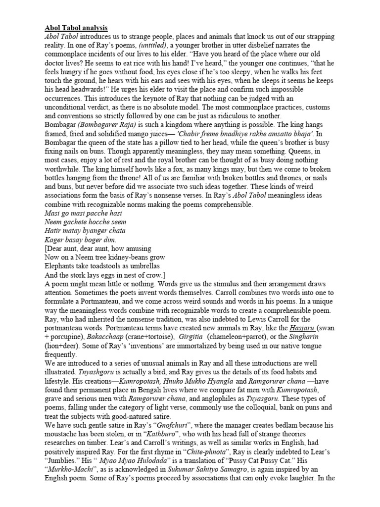 Abol Tabol and Ray's Nonsense Lit | PDF | Poetry