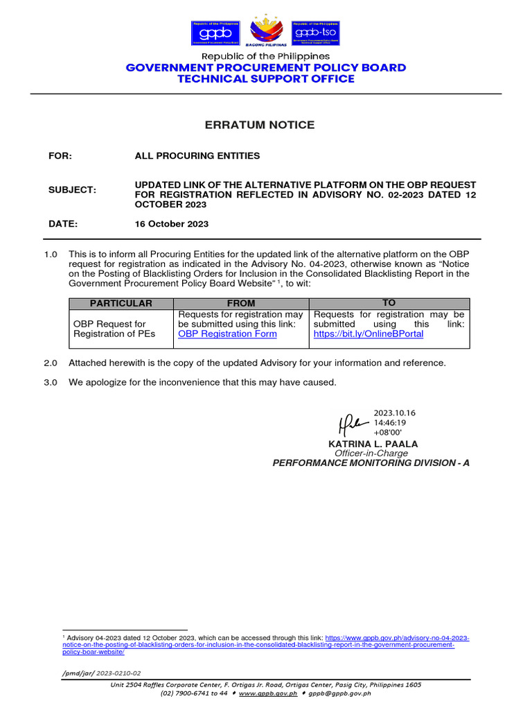 Erratum-Notice-to-Advisory-04-2023 | PDF | Procurement | Private Law