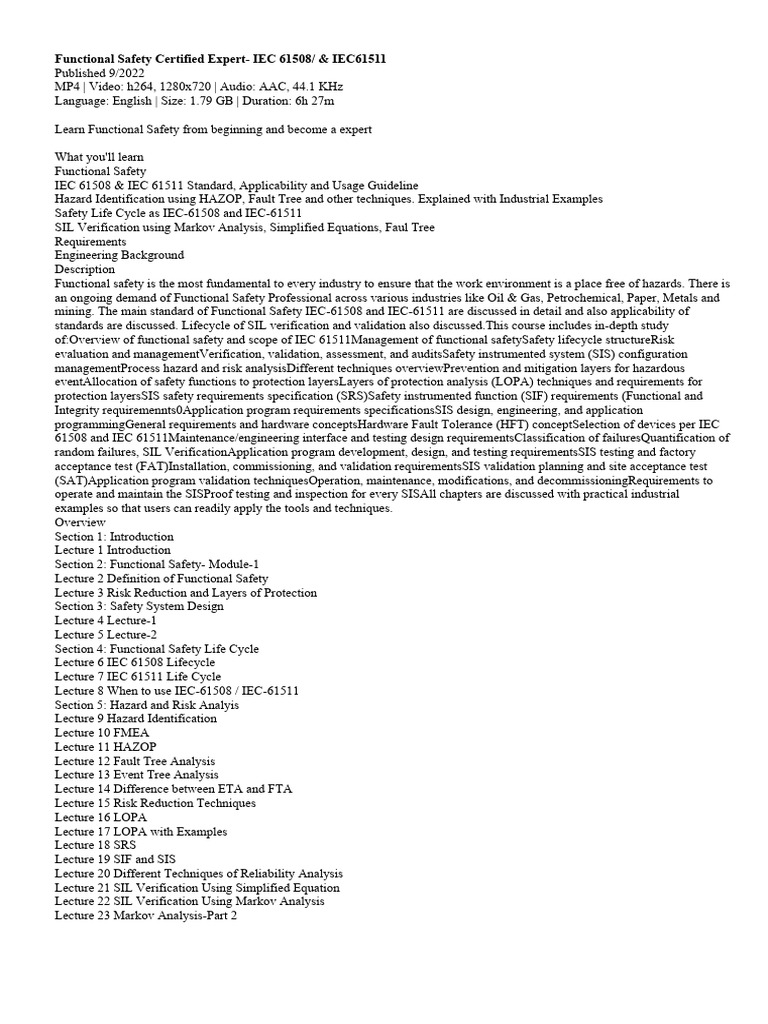 Functional Safety Certified Expert IEC 61508 & IEC61511 | PDF | Systems ...