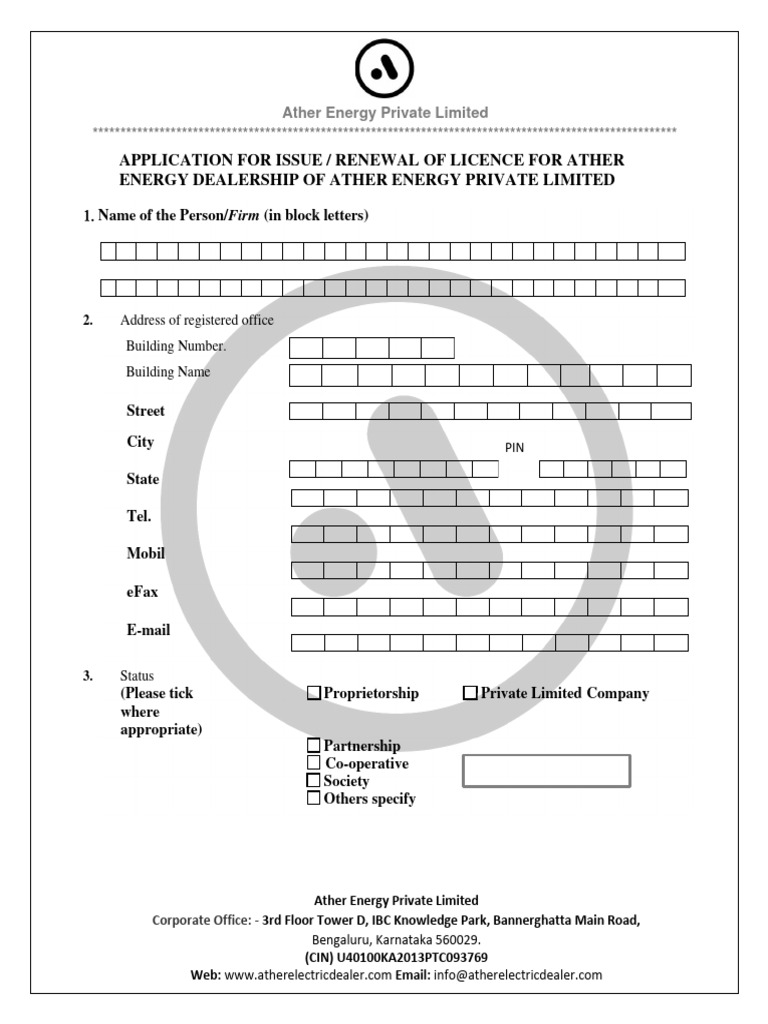 Ather Energy Dealership Application Form | PDF | Payments