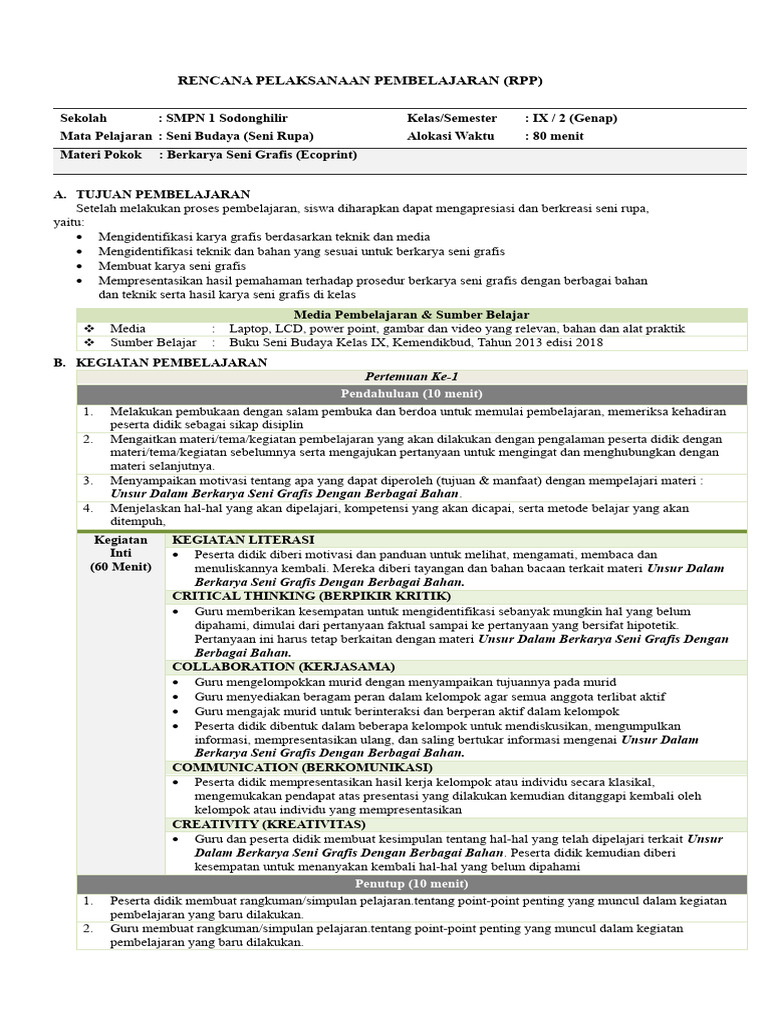 Rencana Pelaksanaan Pembelajaran (RPP) 9 Observasi | PDF