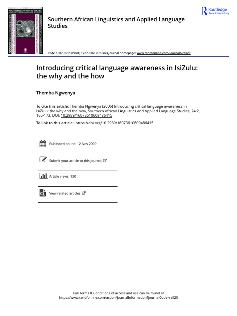Introducing critical language awareness in IsiZulu the why and the how ...