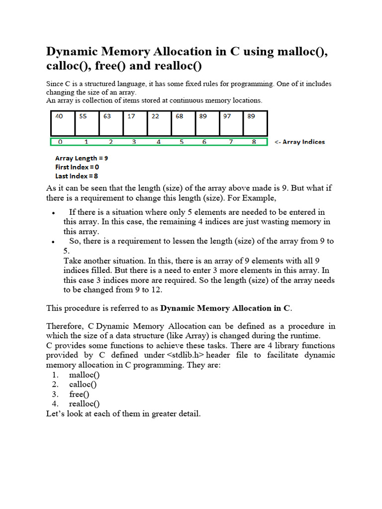 Dynamic Memory Allocation in C Using Malloc | PDF | Pointer (Computer ... Dynamic Memory Allocation in C Using Malloc | PDF | Pointer (Computer ...