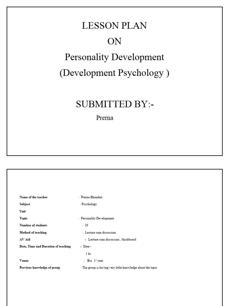Lesson Plan Personality Development | Download Free PDF | Id | Adolescence