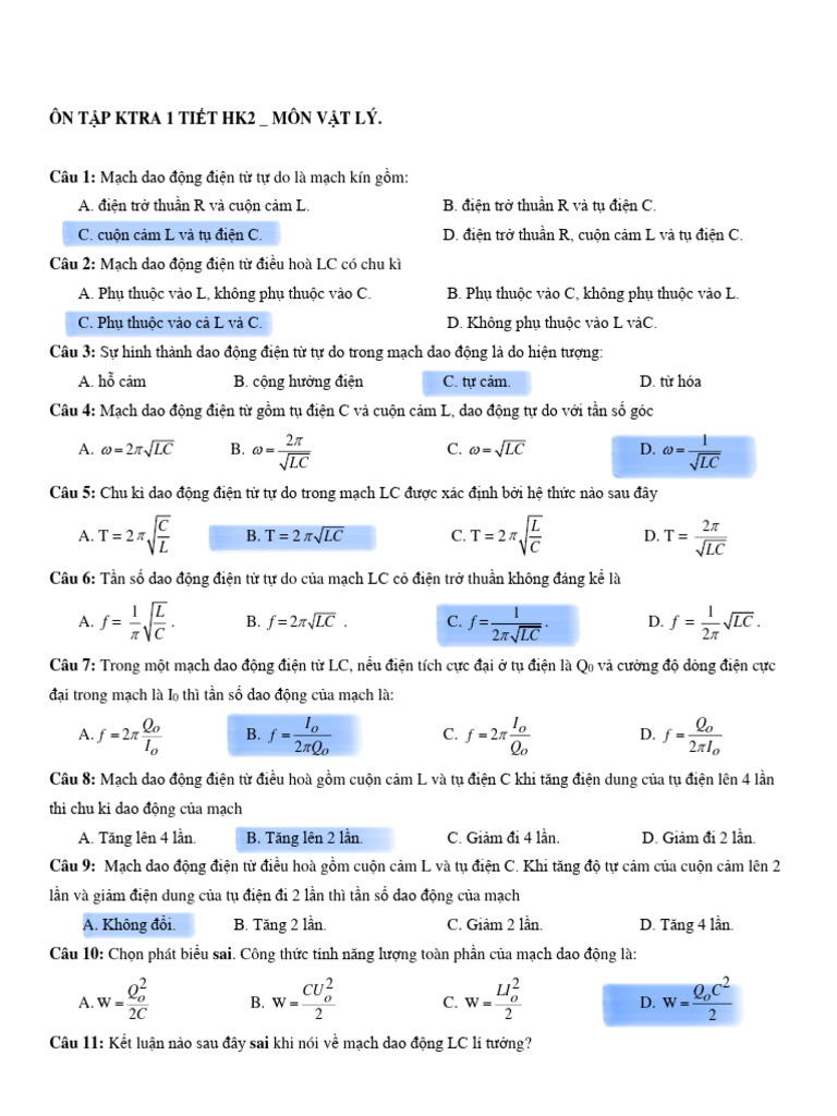Ôn Ktra 1tiet HK2 | PDF