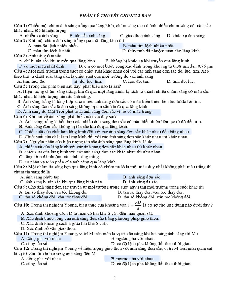 ÔN TẬP HKII K12 VatLy | PDF