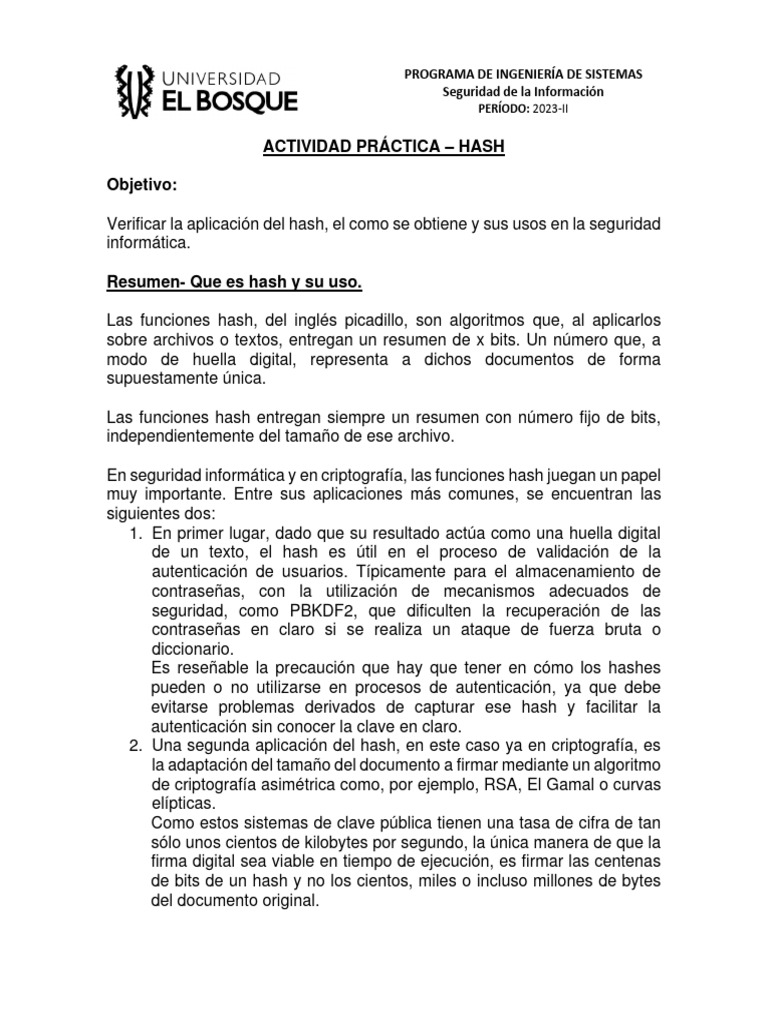 Aplicaciones del Hash en Seguridad Informática | PDF | Clave ...