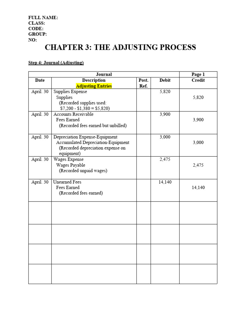 Chapter 3 The Adjusting Process Template 1 | PDF | Debits And Credits | Expense