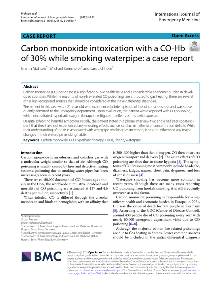 Carbon Monoxide Intoxication With A CO-Hb of 30% While Smoking ...