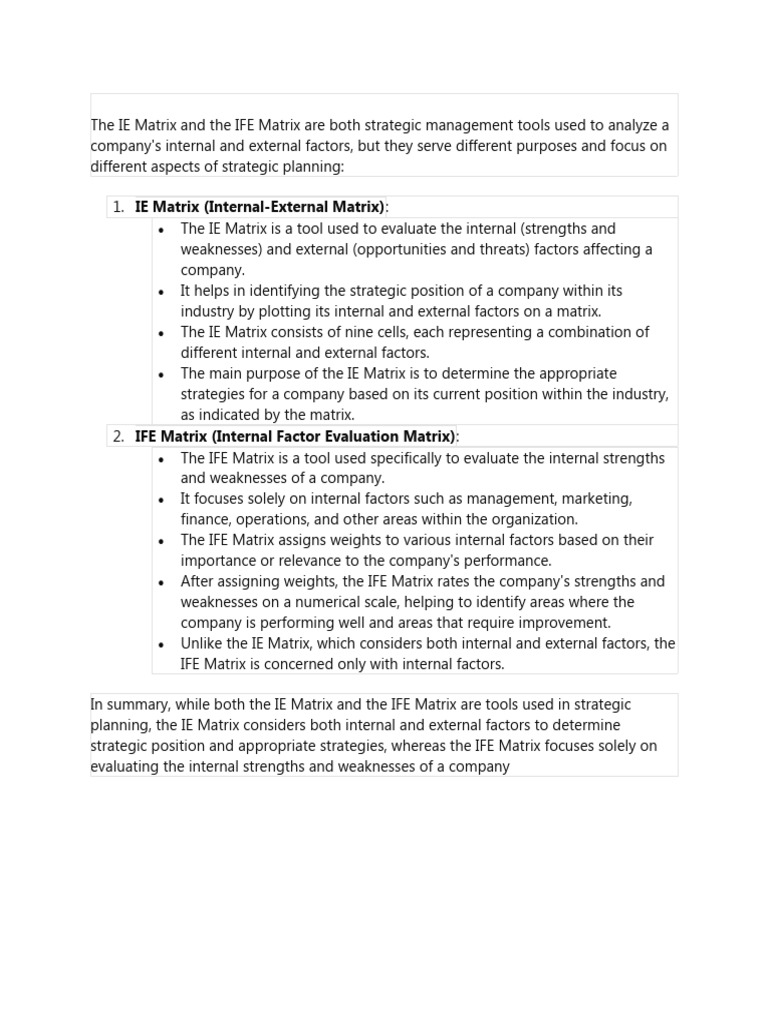 IE Matrix and The IFE Matrix | PDF | Business