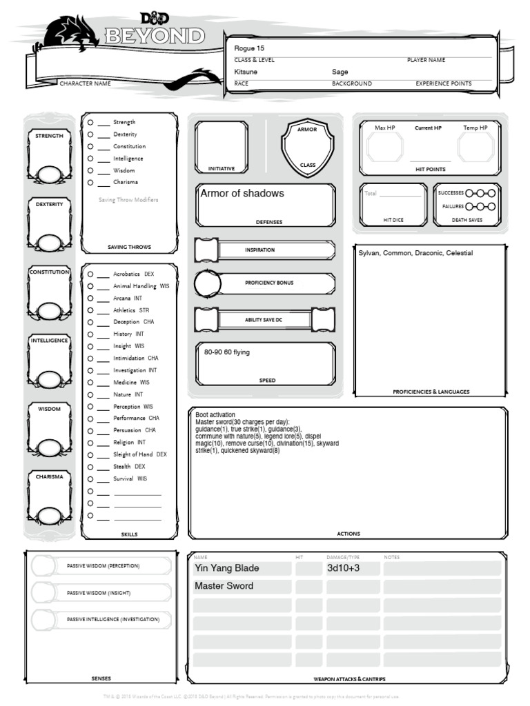 5e Character Sheet v2 | PDF | Dungeons & Dragons | Role Playing Games