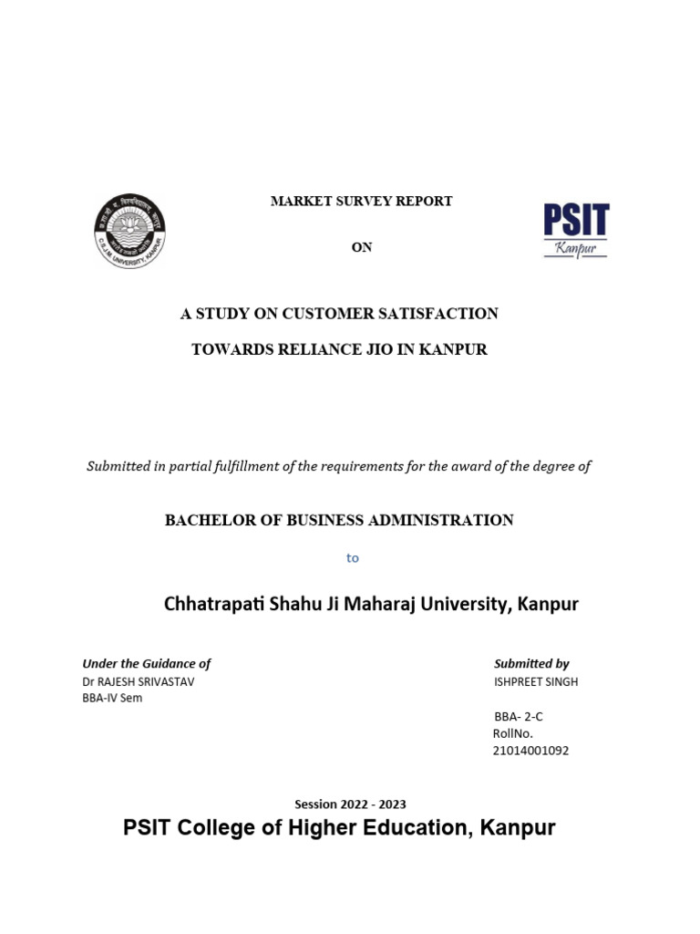 Ishpreet Singh Report On (Reliance Jio) PG | PDF | Sales | Business Ishpreet Singh Report On (Reliance Jio) PG | PDF | Sales | Business