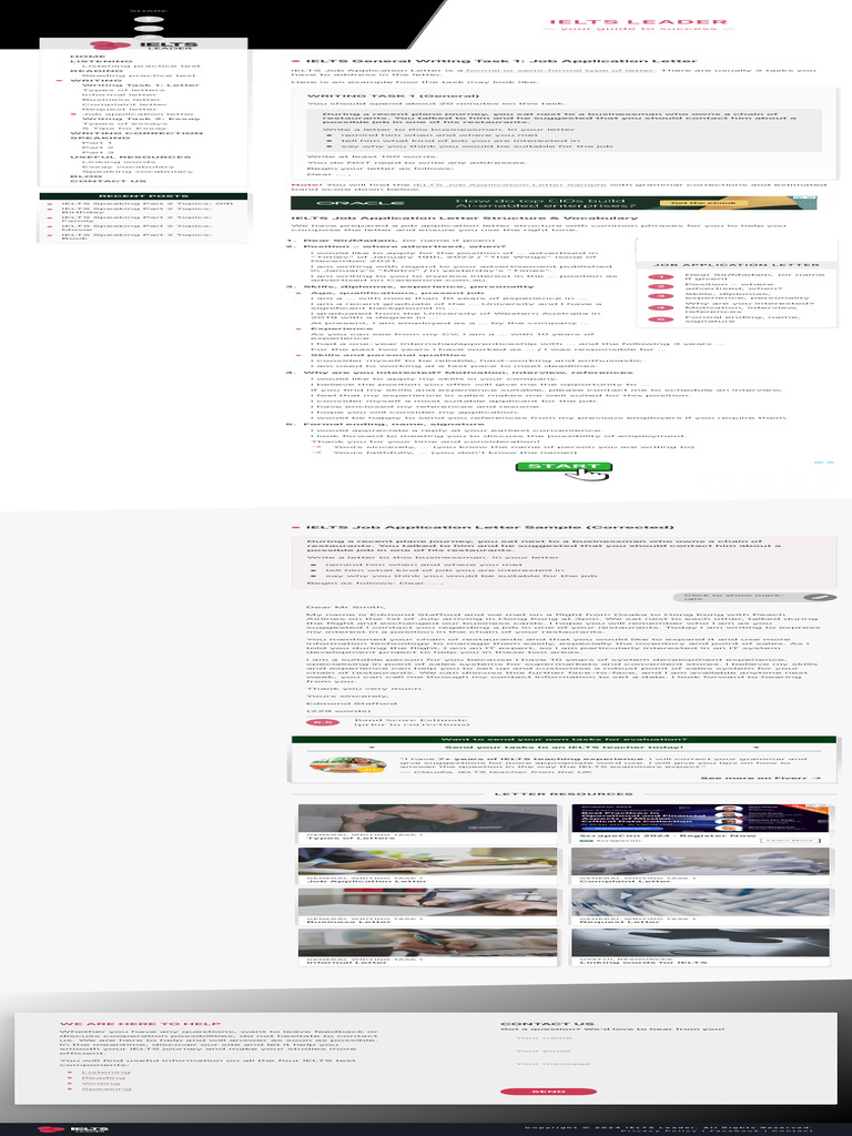 IELTS General Writing Task 1 Job Application Letter - IELTS Leader | PDF | International English ...