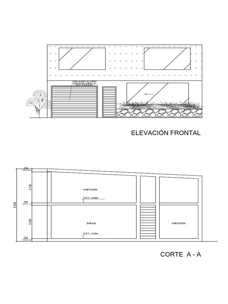 Elevacion Frontal y Corte A - A | PDF