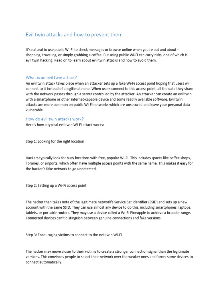 Evil Twin Attacks and How To Prevent Them | PDF | Wi Fi | Security