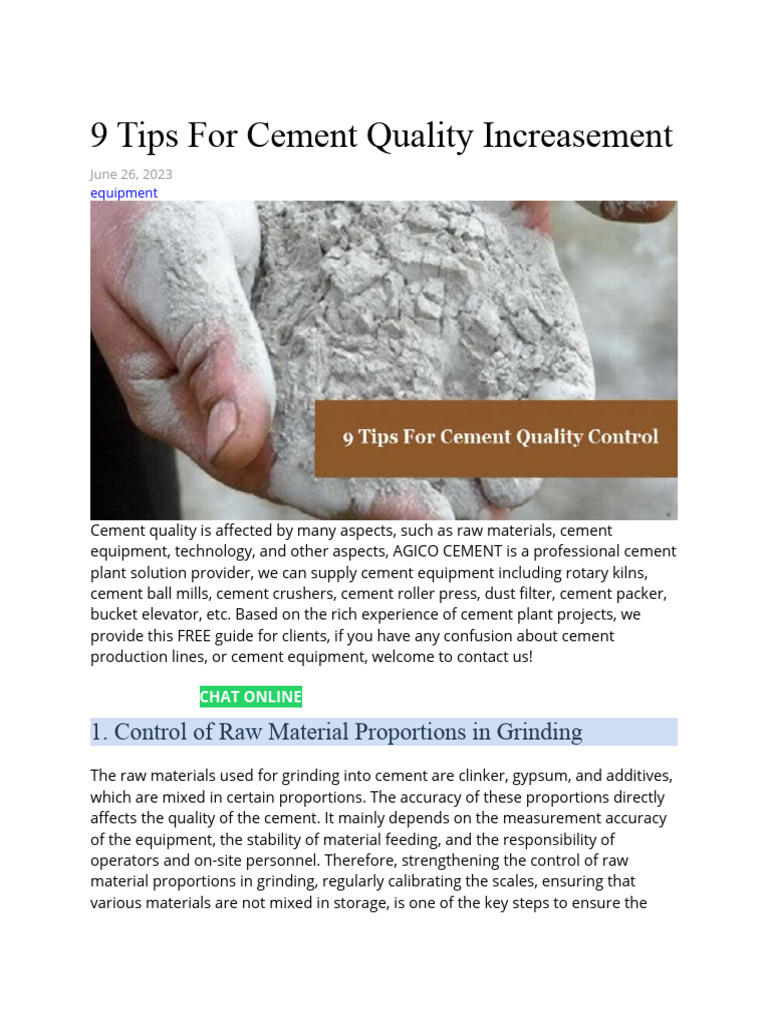 9 Tips For Cement Quality Increasement | PDF | Cement | Secondary Sector Of The Economy