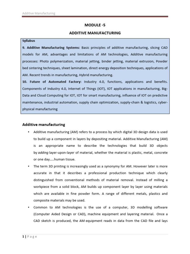 Computer Aided Design and Manufacturing Module 5 - Vikranth Kannanth | PDF | 3 D Printing ...
