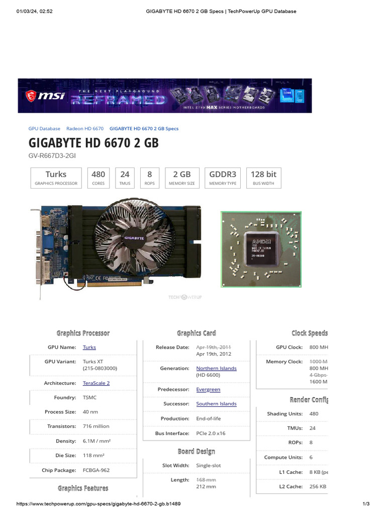 GIGABYTE HD 6670 2 GB Specs - TechPowerUp GPU Database | PDF | Graphics ... GIGABYTE HD 6670 2 GB Specs - TechPowerUp GPU Database | PDF | Graphics ...