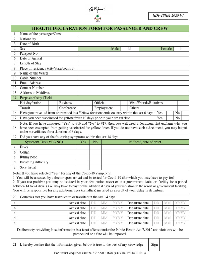 Health Declaration Form for Travelers | PDF | Medicine | Diseases And Disorders