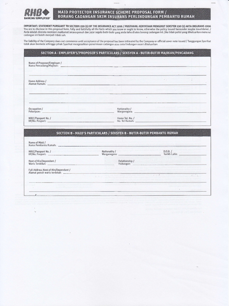 Maid Insurance Form | PDF | Insurance | Financial Risk