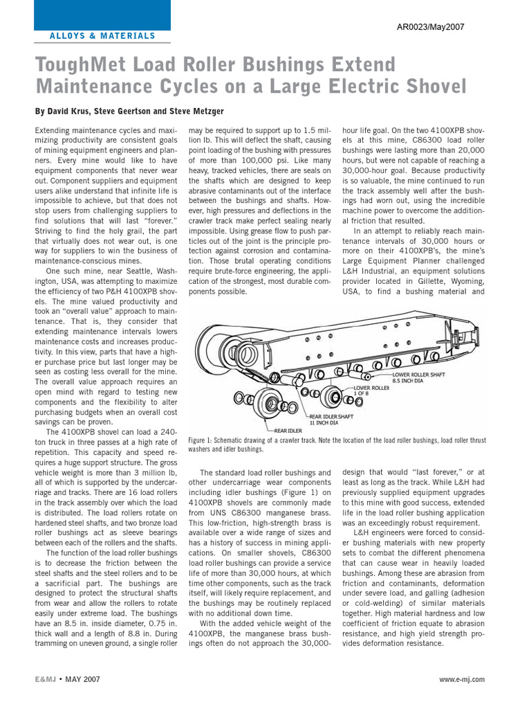 AR0023 ToughMet Load Roller Bushings On Large Electric ShovelEMJ BW May ...