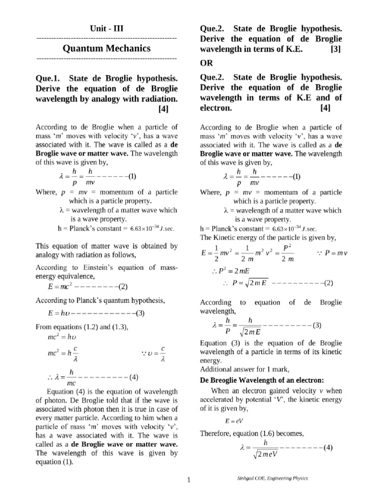 Engg Physics - End Sem - Unit 3 - Q A | PDF