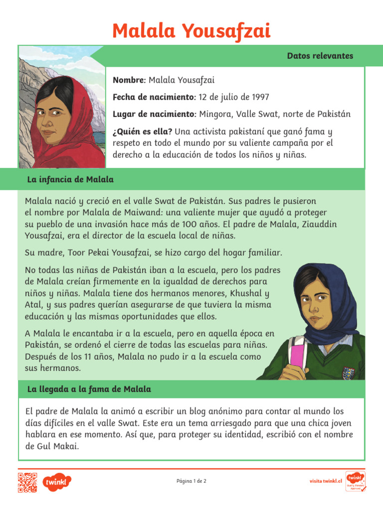 Infancia y Activismo de Malala Yousafzai | PDF | Malala Yousafzai
