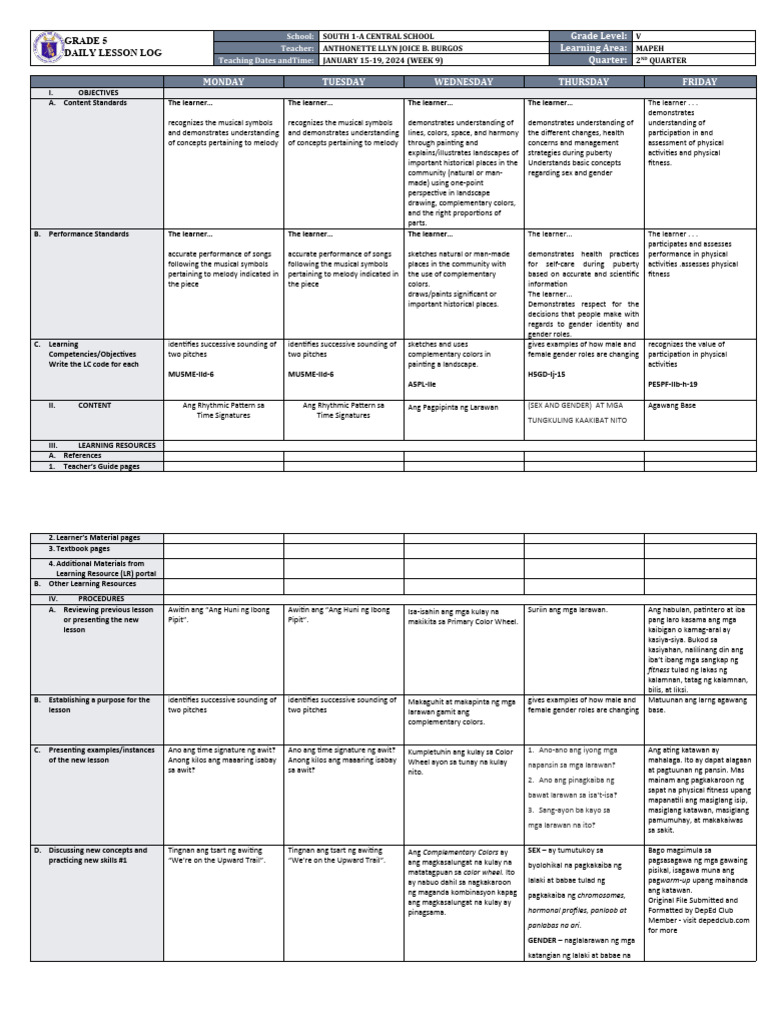 DLL - Mathematics 5 - Q3 - W1 | PDF | Learning | Teachers