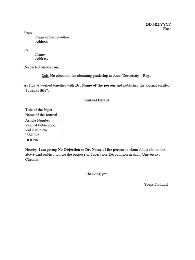 No Objection Certificate for Guideship | PDF