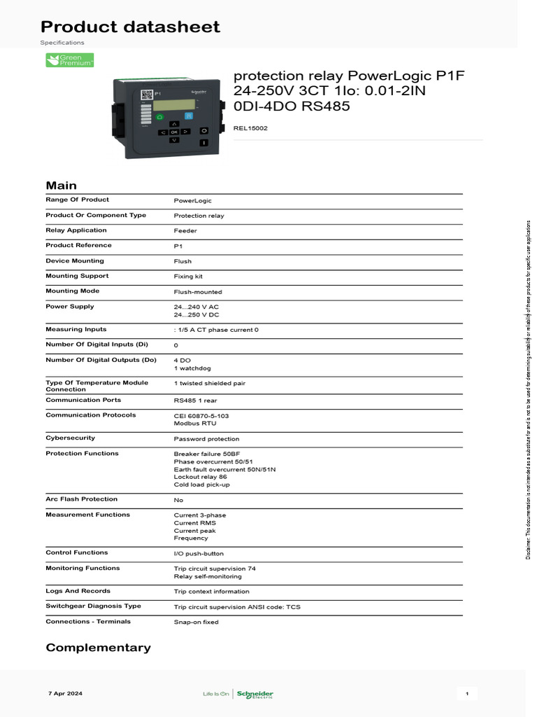 Schneider Electric - Easergy-P1 - REL15002 | PDF | Relay | Manufactured Goods