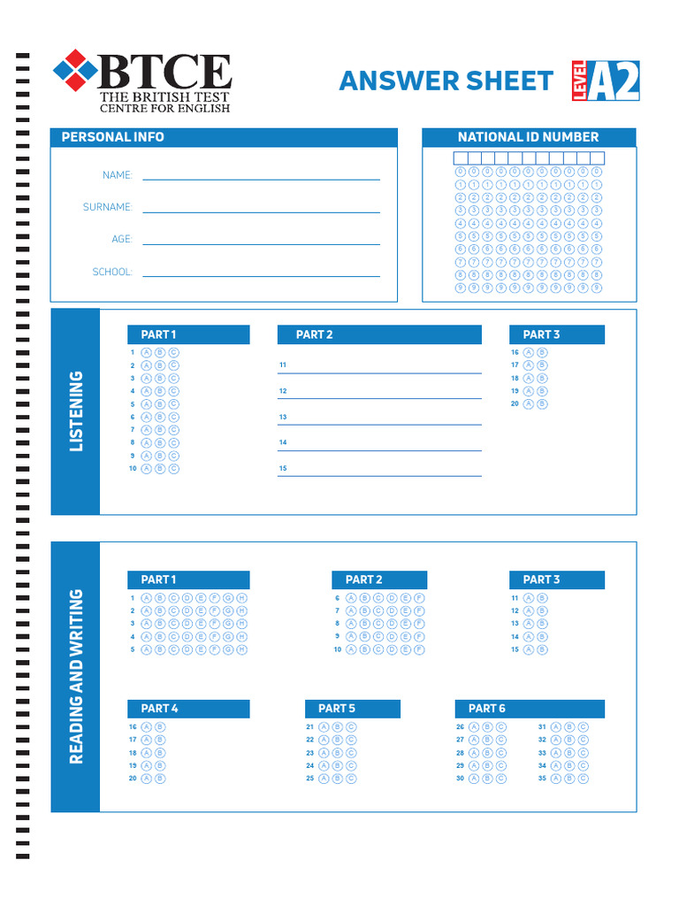 BTCE - A2 - Optical Answer Sheet | PDF