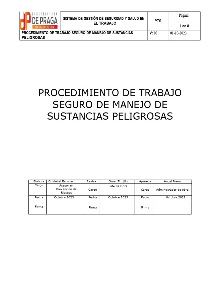 PTS Procedimientos de Sustancias Peligrosas | PDF | Mercancías peligrosas