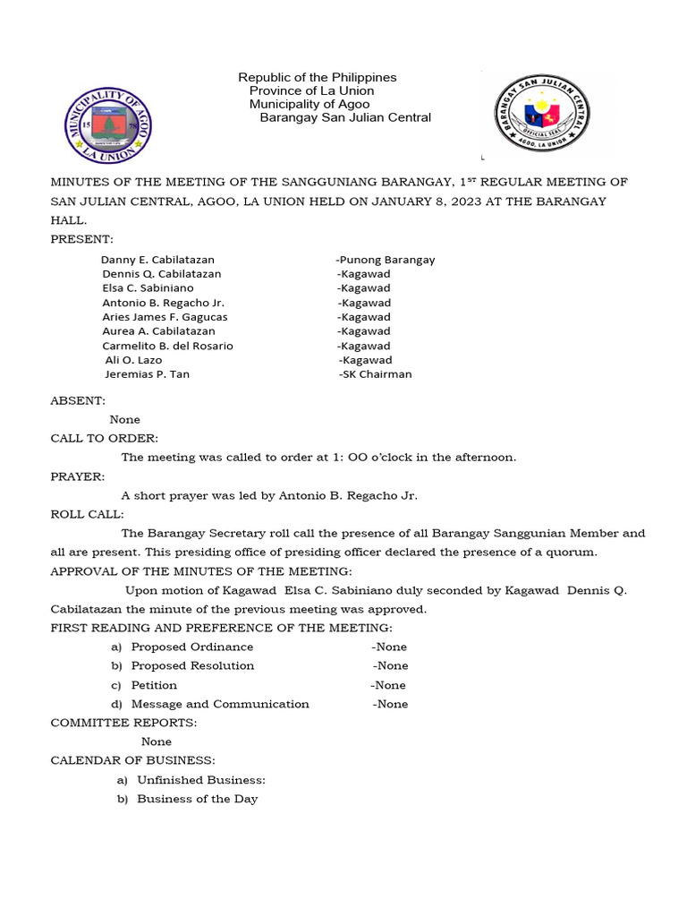 1st Reg Meeting Doc 1 8 2023 Pdf Government